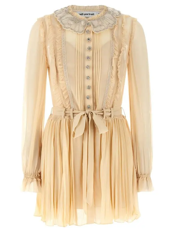 SELF-PORTRAIT Pleated Georgette Mini Dress - Yellow