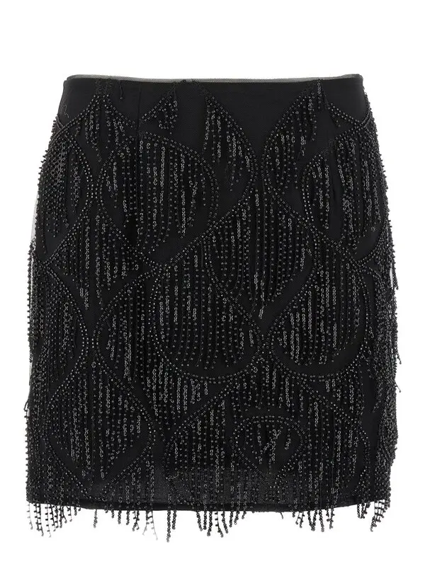 ROTATE BY BIRGER CHRISTENSEN Beaded Fringed Skirt - Black