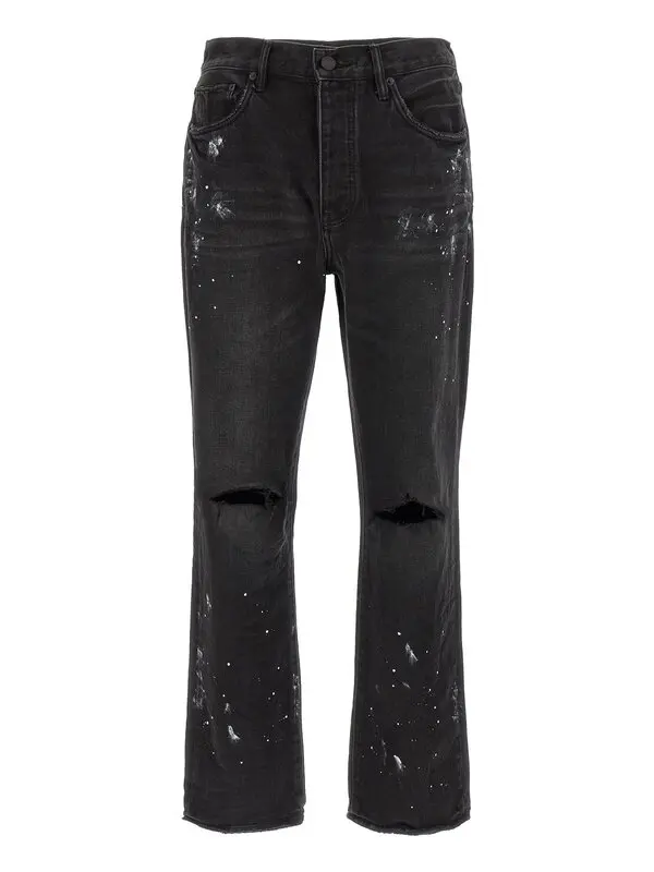 PURPLE BRAND P011 Knee Slit Paint Denim Jeans - Black