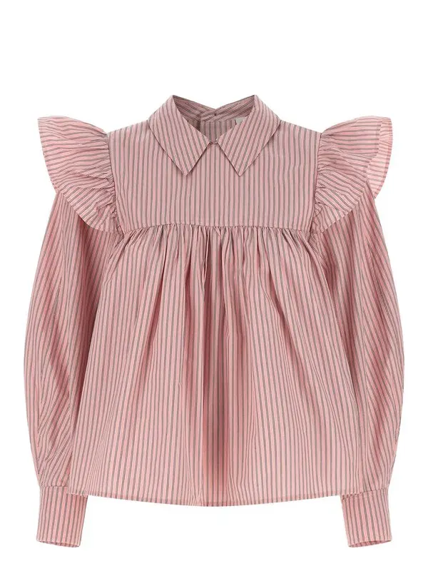 GANNI Striped Cotton Blouse - Pink