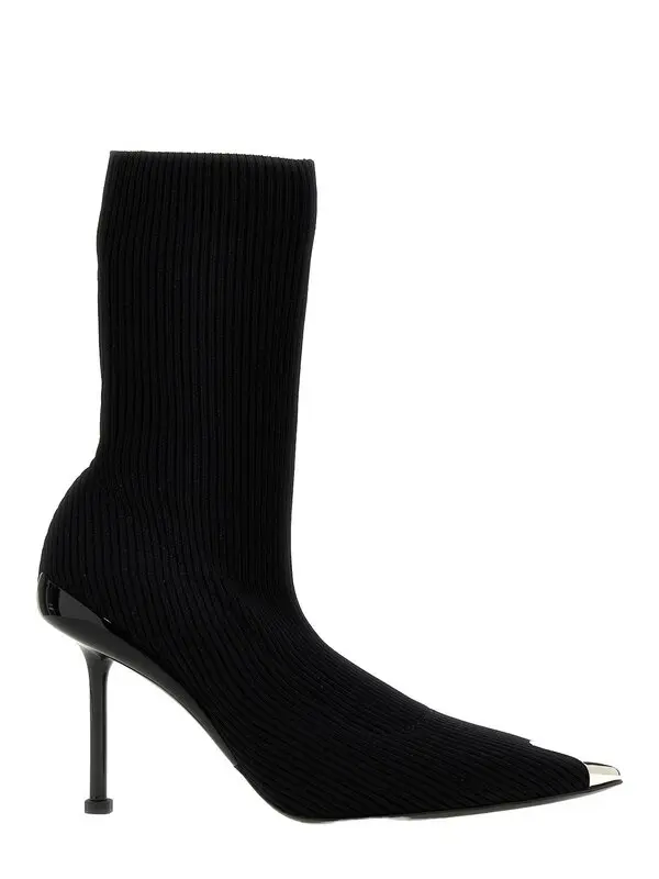 Alexander McQueen Slash Ribbed Knit Ankle Boots - Black