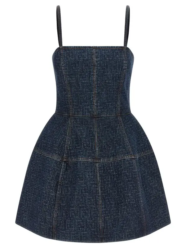 Fendi Ff Quilted Denim Mini Dress - Blue
