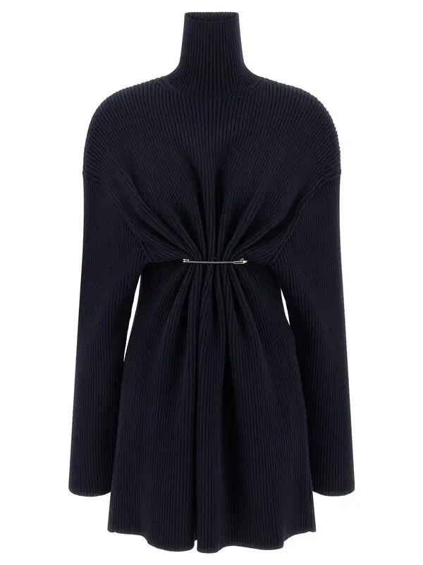 Balenciaga Pinched Ribbed Knit Mini Dress - Blue