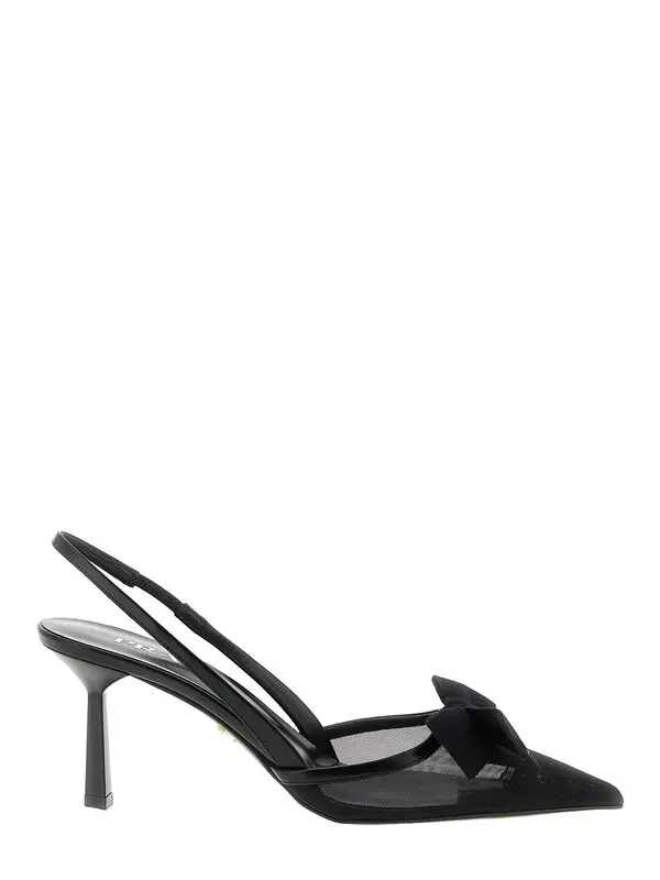 Prada Mesh Slingback Shoes With Bow - Black