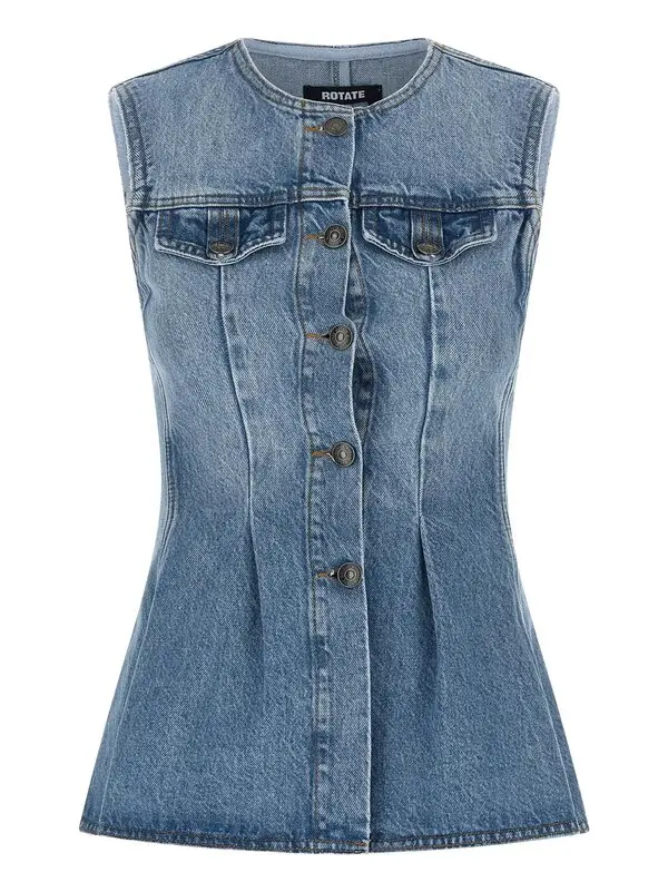 ROTATE BY BIRGER CHRISTENSEN Flared Denim Top - Light Blue