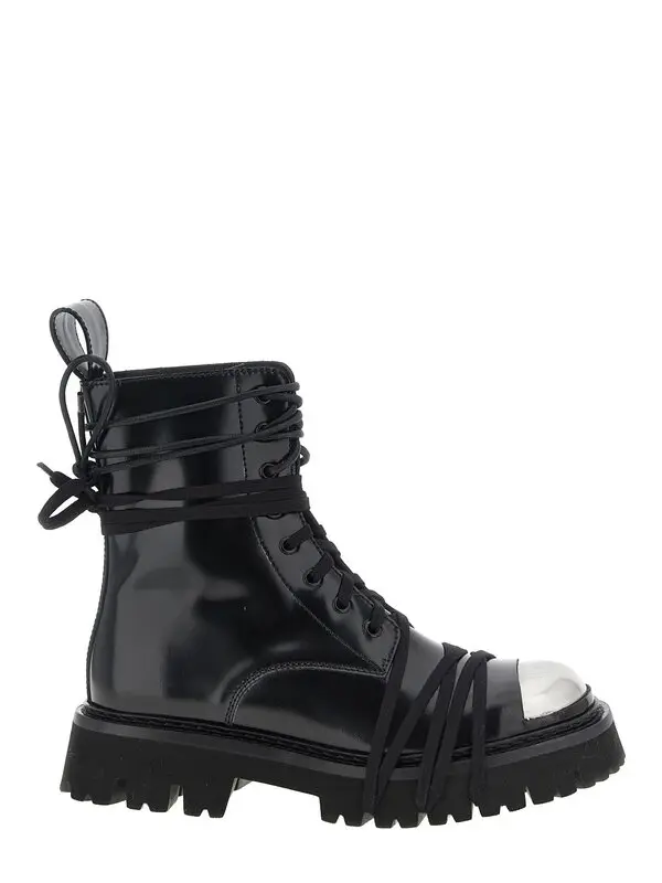 Moschino Calf Leather Combat Boots - Black