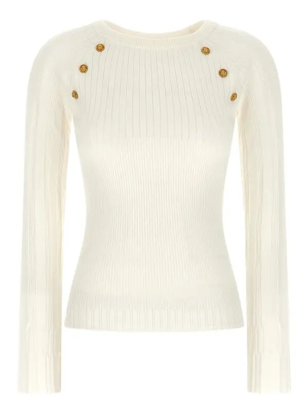 Balmain Long Sleeve Crew Neck Pullover - White