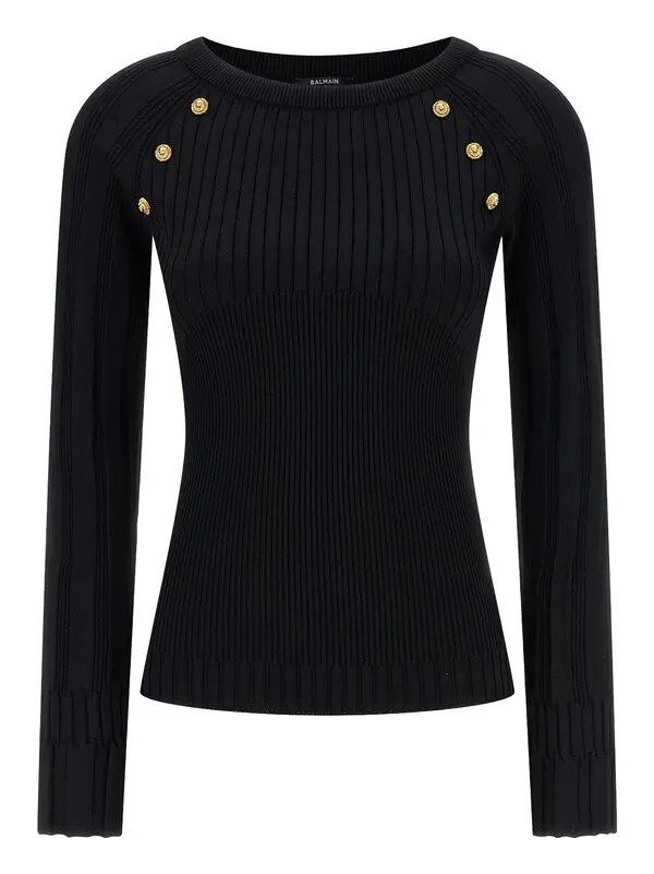 Balmain Stretch Viscose Pullover With Lion Head Buttons - Black