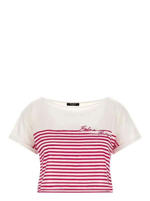 Balmain Striped Cotton Jersey Marinière T-shirt - Fuchsia