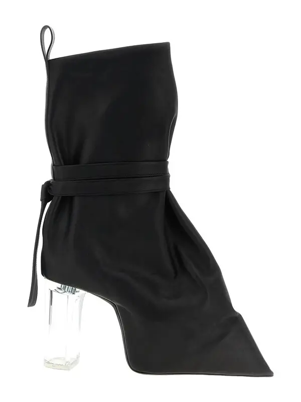 Rick Owens Tied Taco Kiss Leather Ankle Boots - Black
