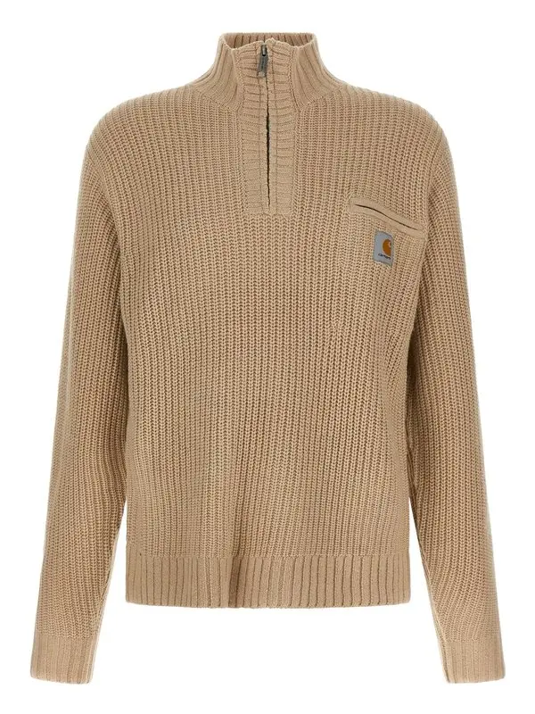 Carhartt Work In Progress Detroit Half Zip Wool Blend Sweater - Beige