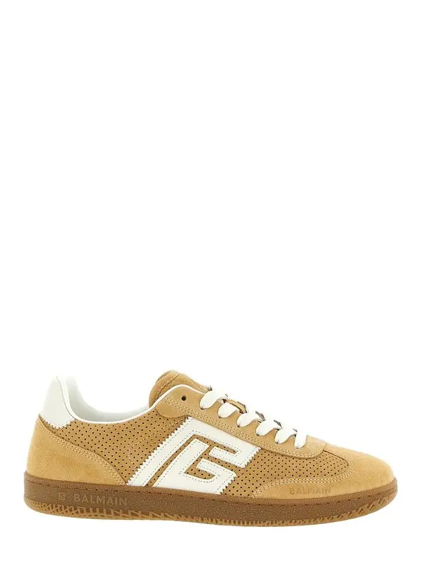Balmain Suede Low Top Sneakers - Beige