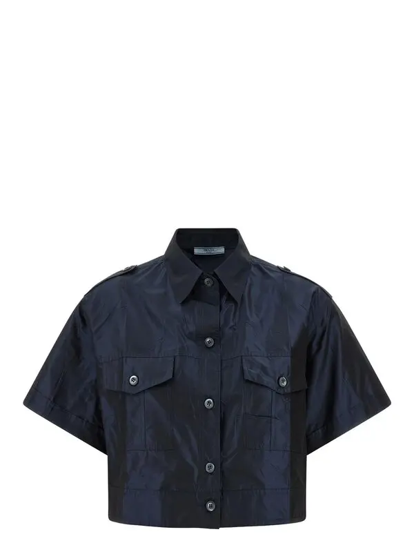 Prada Cropped Taffeta Shirt - Blue
