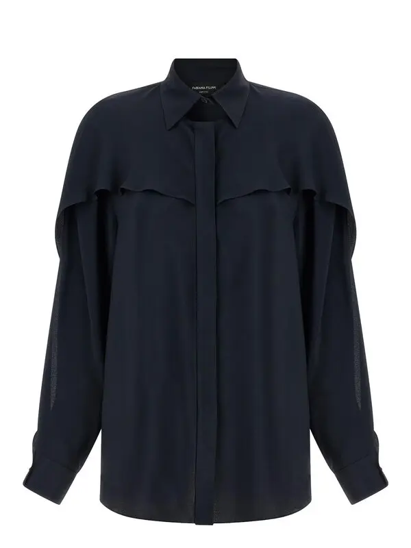 Fabiana Filippi Silk Blend Crepe Shirt With Cut Out Details - Blue