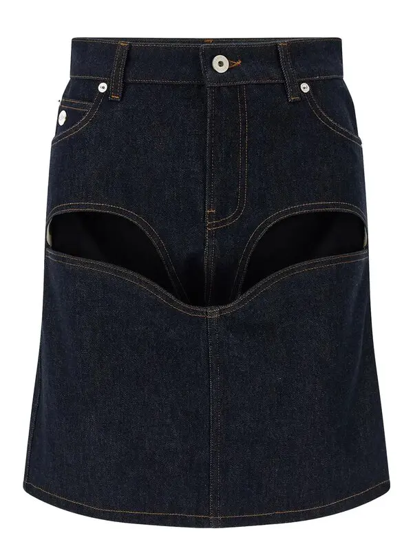 JEAN PAUL GAULTIER Denim Mini Skirt With Cuts And Turn Up - Blue