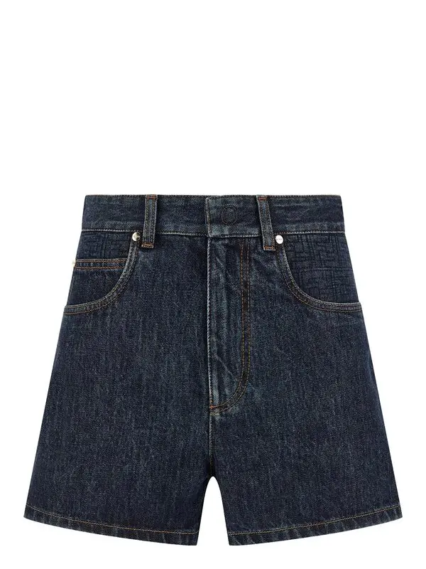 Fendi Ff Padded Denim Shorts - Blue