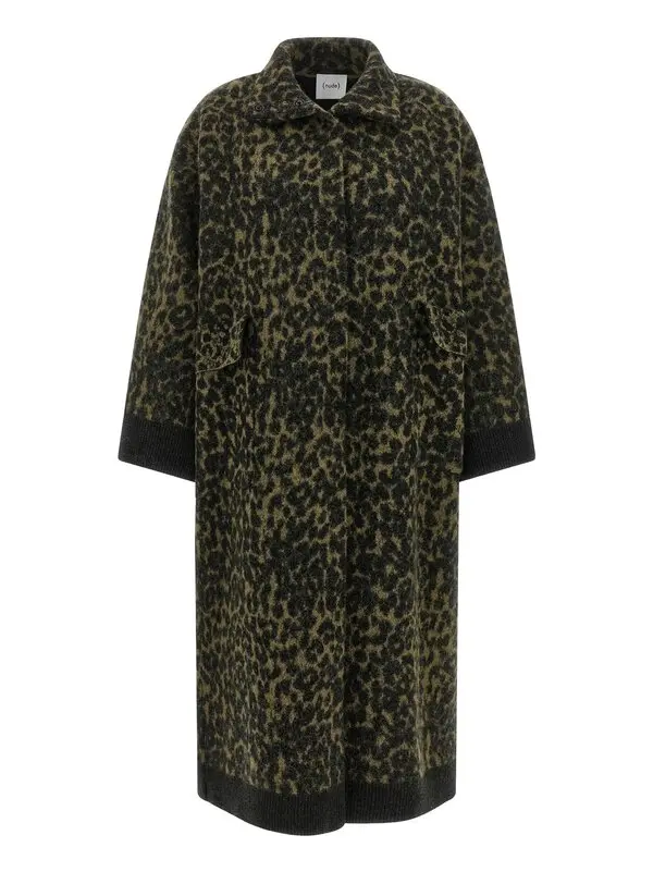 NUDE Animal Print Wool Blend Long Coat - Green