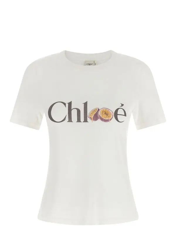 Chloé Printed Cotton Jersey T-shirt - White