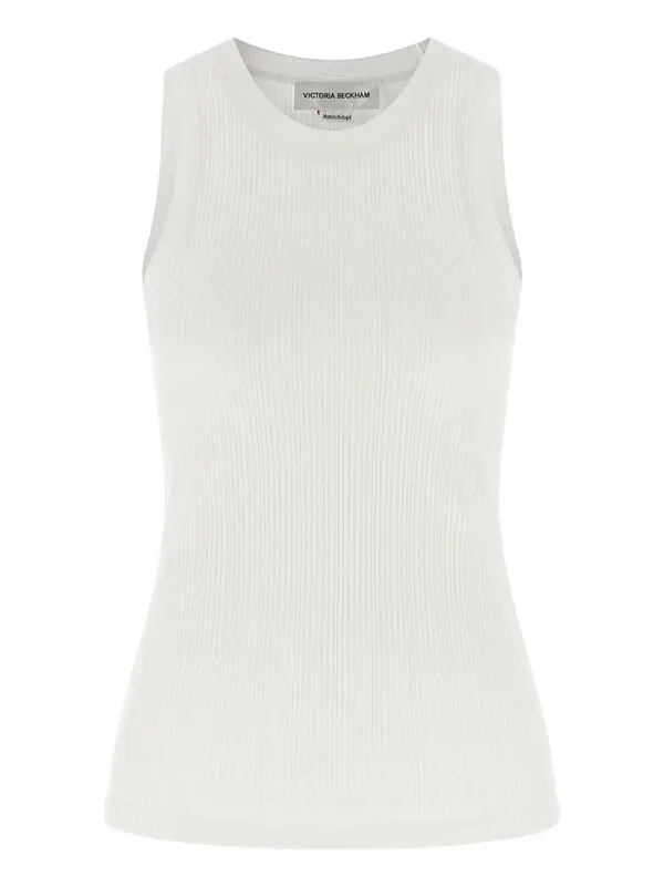 Victoria Beckham Ribbed Stretch Cotton Tank Top - White