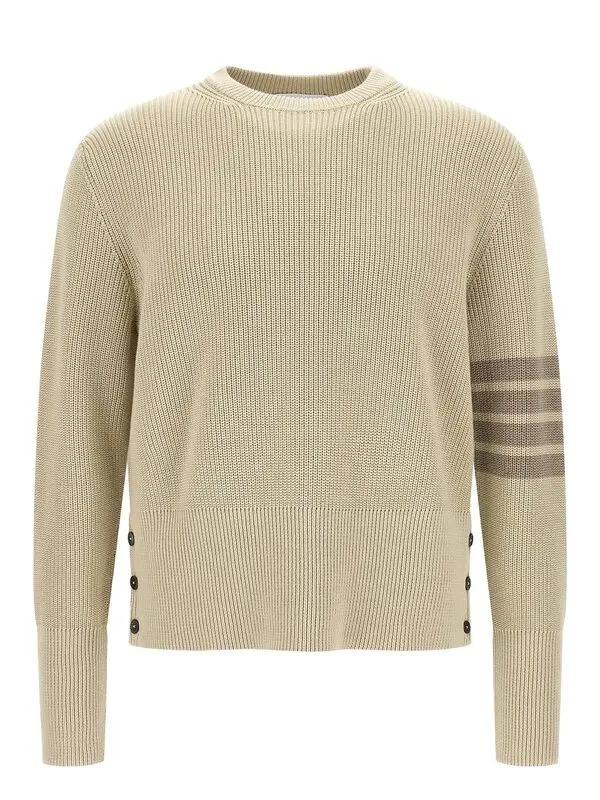 Thom Browne 4bar Knitted Cotton Sweater - Beige