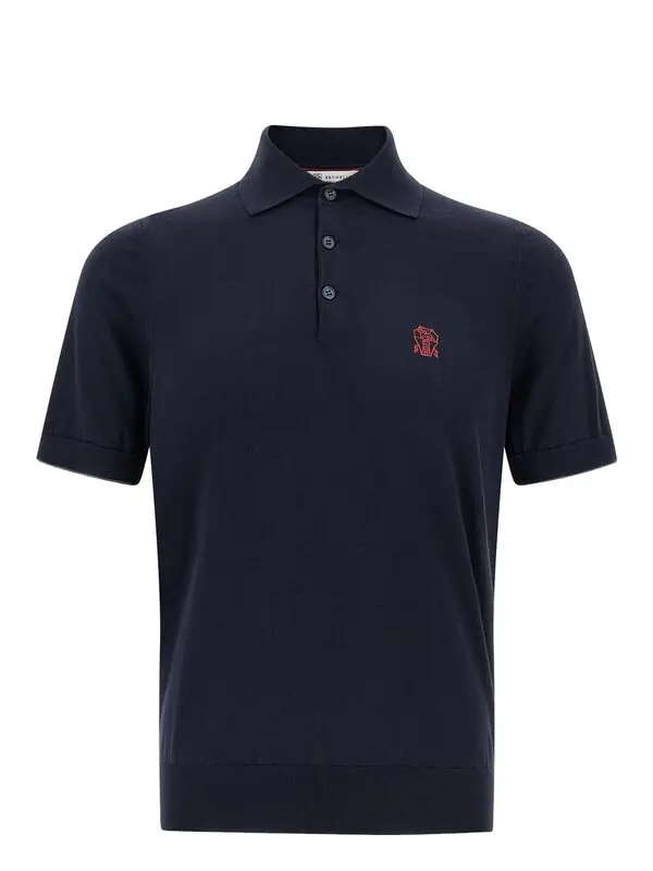 Brunello Cucinelli Logo Embroidery Polo Shirt - Blue
