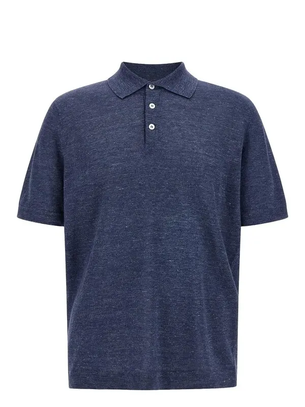 Brunello Cucinelli Linen Cotton Polo Shirt - Blue