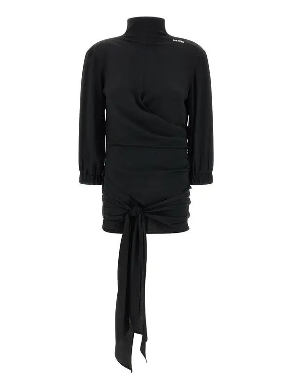 Attico Silk Blend Crepe Sash Top - Black
