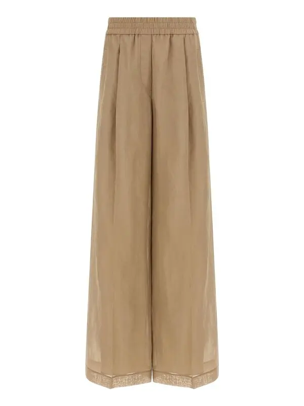 Brunello Cucinelli Cotton Organza Wide Leg Pants - Beige
