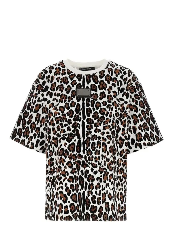 Dolce & Gabbana Animal Print Logo Plaque T-shirt - Multi