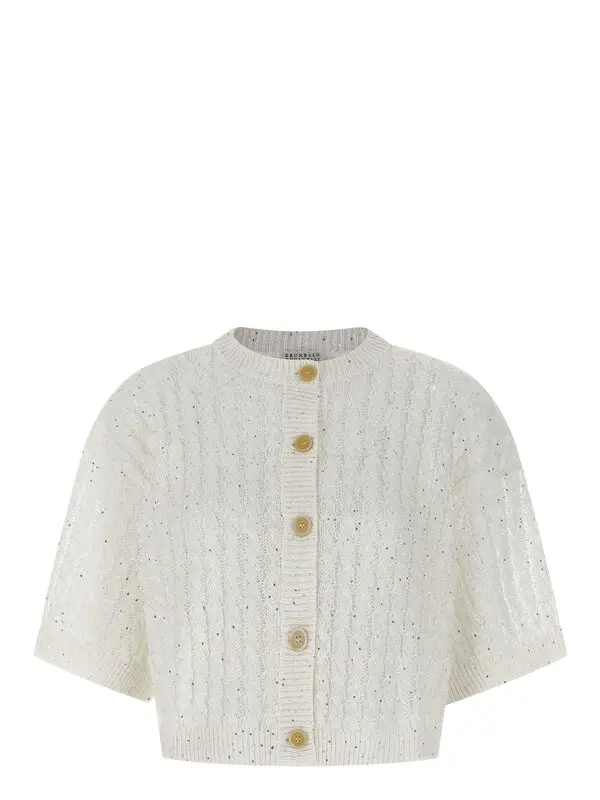 Brunello Cucinelli Dazzling Cable Cardigan - White