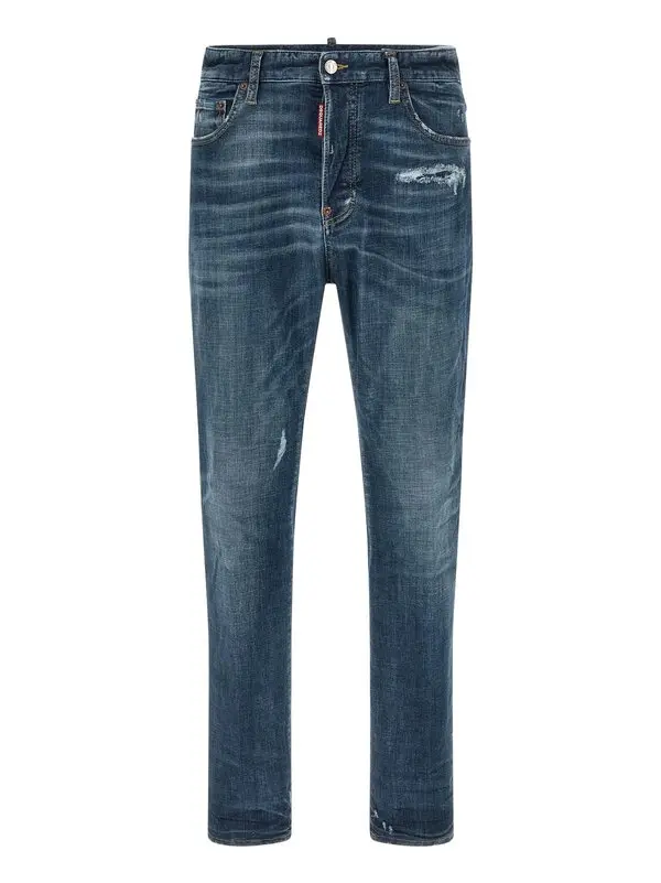 Dsquared2 Stonewashed Stretch Cotton Denim Jeans - Blue