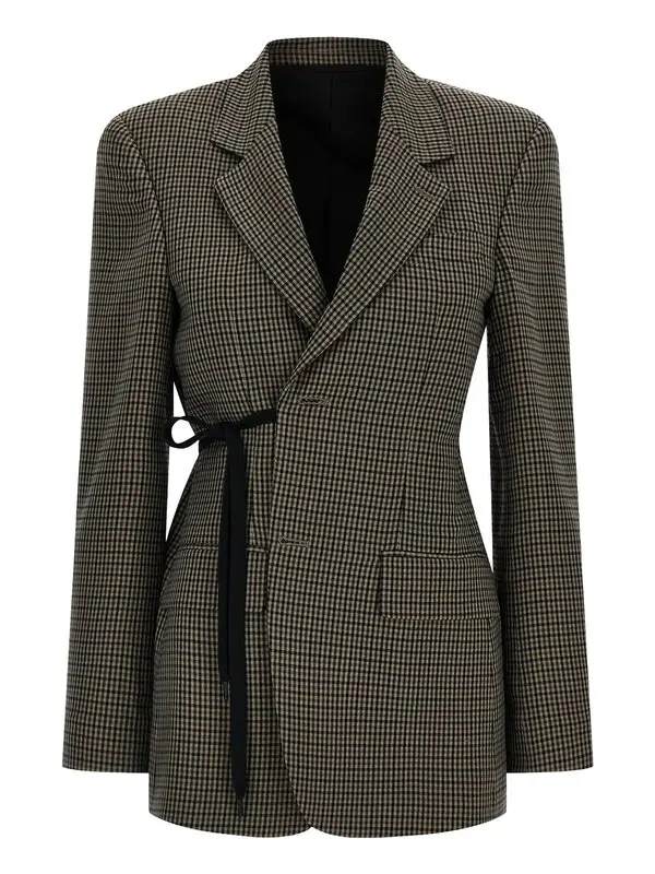 Balenciaga Check Print Wrap Tailored Blazer - Brown