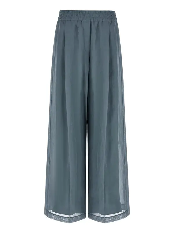 Brunello Cucinelli Cotton Organza Wide Leg Pants - Blue