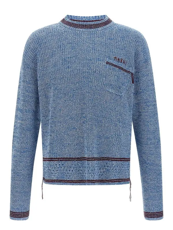 Marni Mending Cotton Sweater - Light Blue