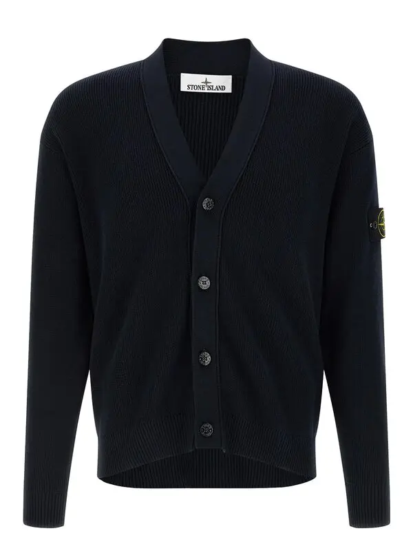 Stone Island 5100009 Ribbed Cotton Cardigan - Blue