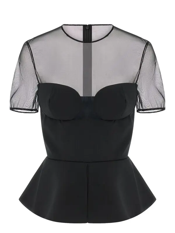 NENSI DOJAKA Tailored Bustier With Sheer Neckline Top - Black