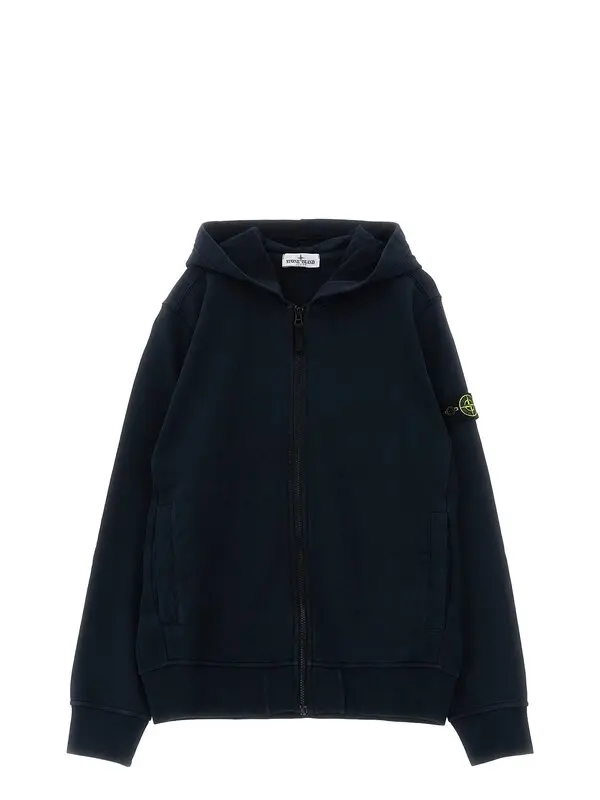 Stone Island Logo Badge Hoodie - Blue