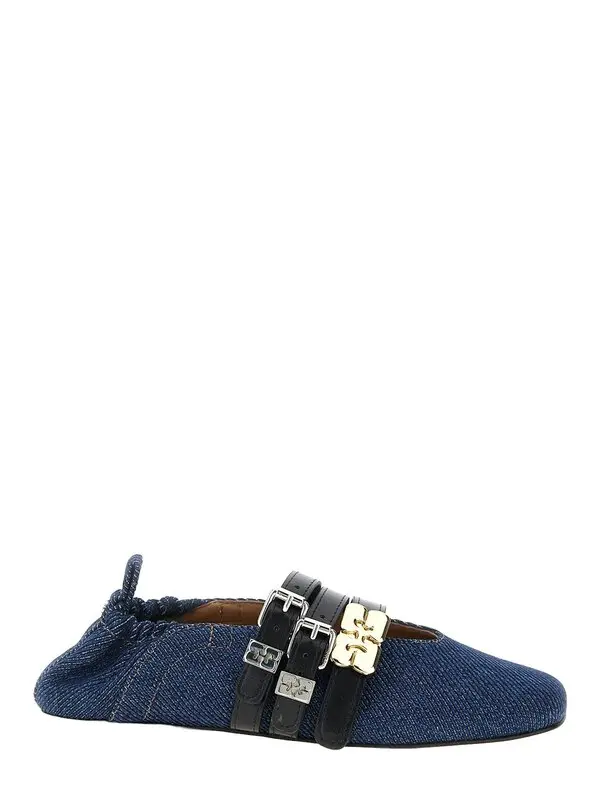 GANNI Sue Triple Cotton Denim Ballerina Flats - Blue