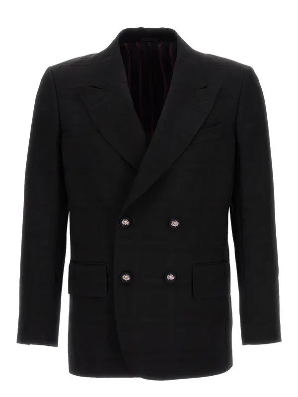 Etro Check Double-breasted Blazer - Black