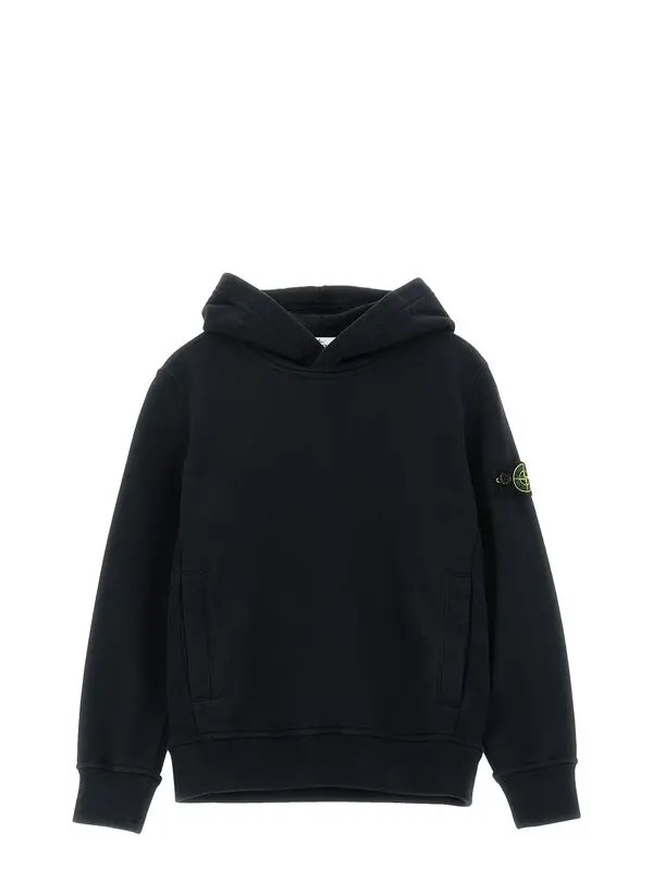 Stone Island Logo Badge Hoodie - Black