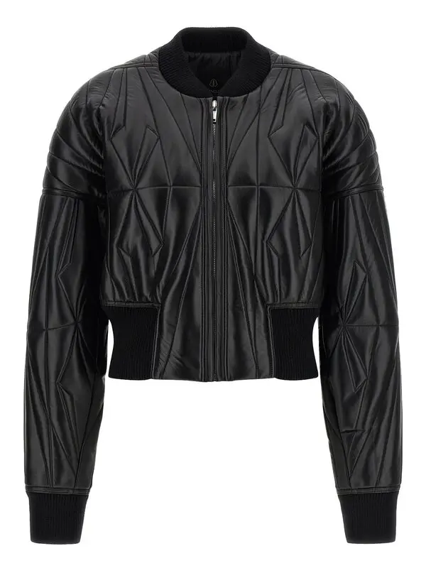 Rick Owens Moncler Geocamo Leather Bomber Jacket - Black
