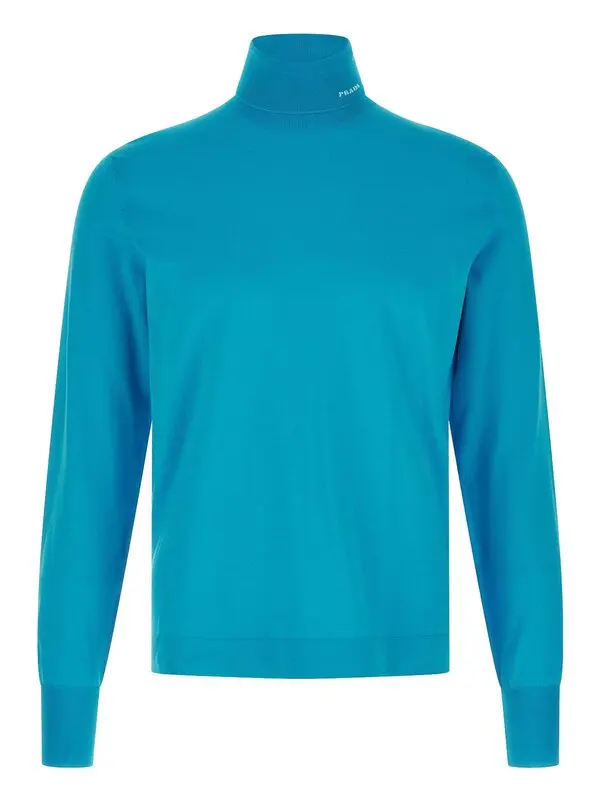 Prada Logo Intarsia Turtleneck Sweater - Light Blue