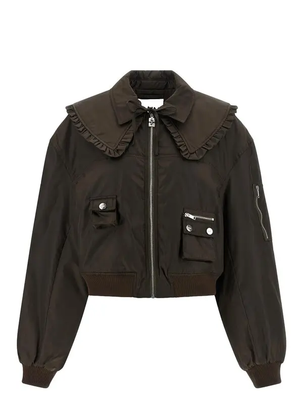GANNI Duchesse Nylon Bomber Jacket - Brown