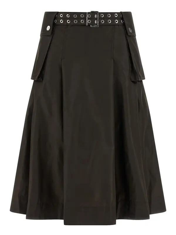 GANNI Duchesse Nylon Pleated Skirt - Brown