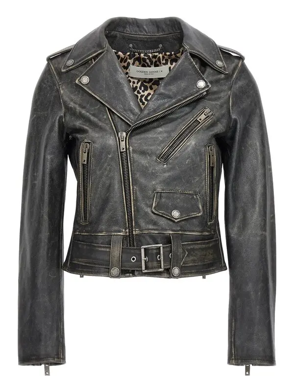 GOLDEN GOOSE Destiny Slim Leather Biker Jacket - Black
