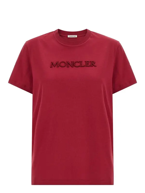 Moncler Embroidered Logo Cotton T-shirt - Red