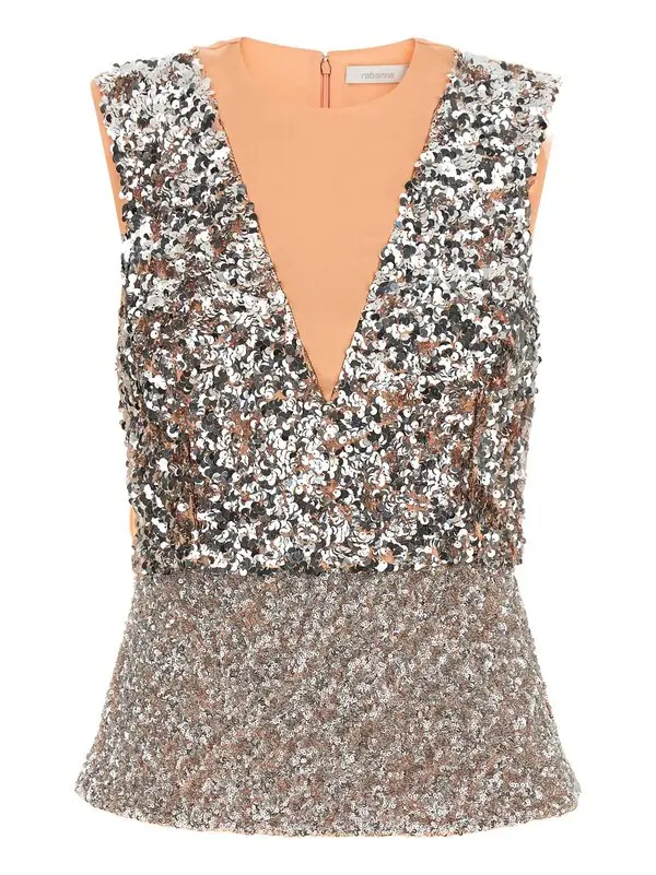 Rabanne Sequin Embellished Peplos Top - Pink