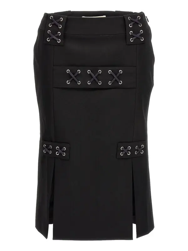 Alessandra Rich Lace-up Wool Blend Skirt - Black