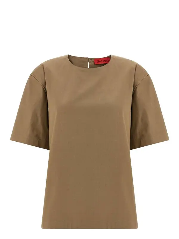 THE LATEST Dean Rigid Cotton Gabardine Crewneck T-shirt - Brown