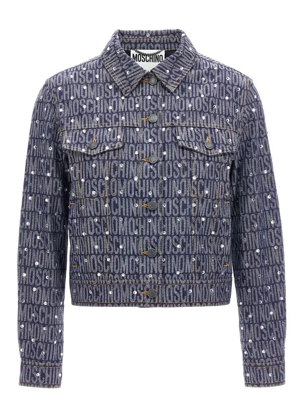 Moschino Embellished Logo Denim Jacket - Blue